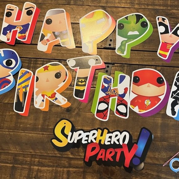Party Supplies | Happy Birthday Banner Superhero Birthday Banner ...